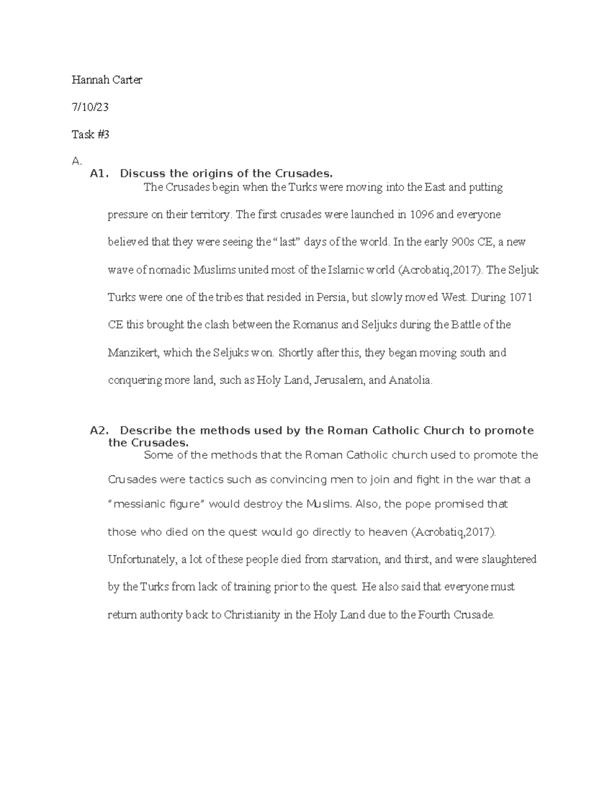 C375 Task3 - notes - Hannah Carter 7/10/ Task A. A1. Discuss the ...