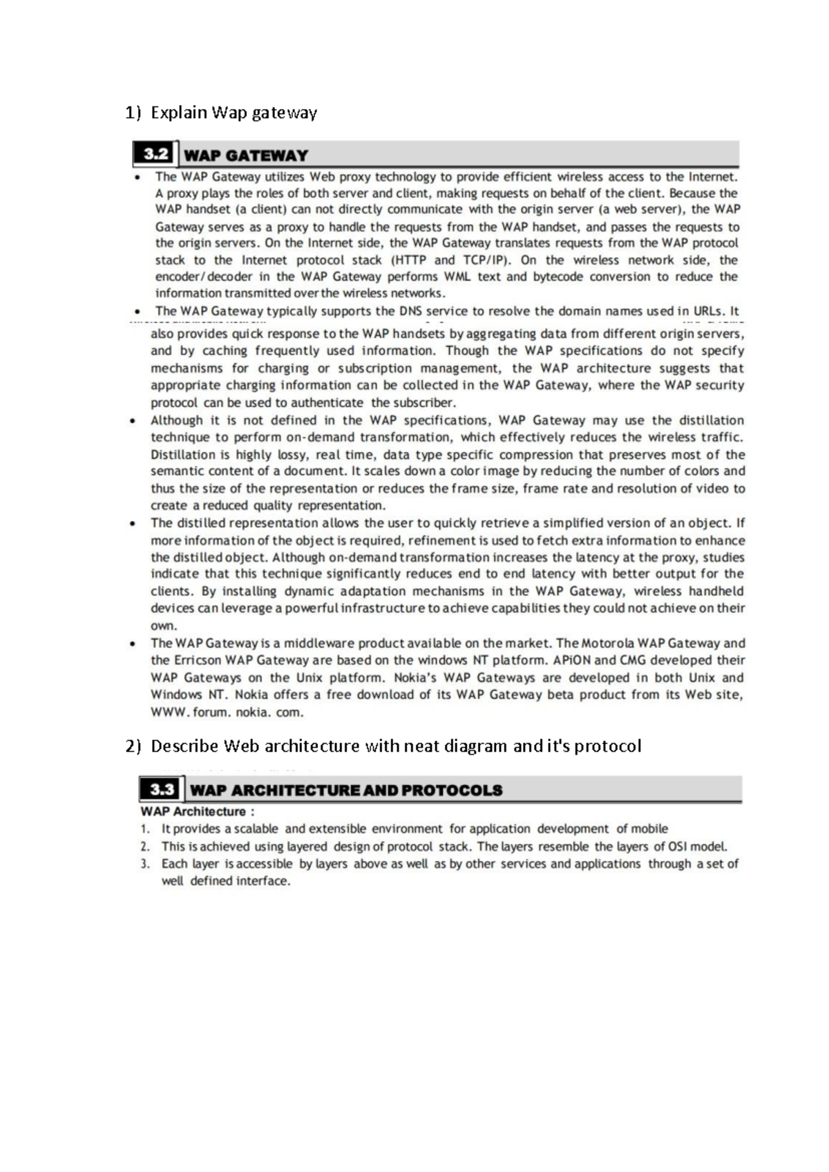 WMN Qb - Explain Wap gateway Describe Web architecture with neat ...