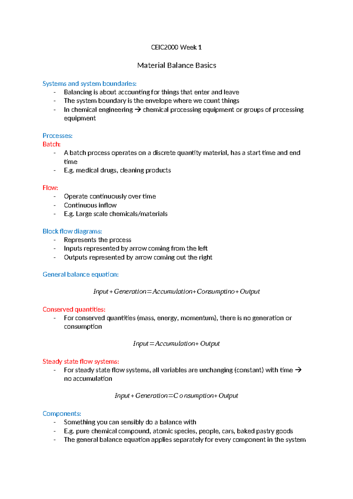 CEIC2000 Week 1 Notes - CEIC2000 Week 1 Material Balance Basics Systems ...