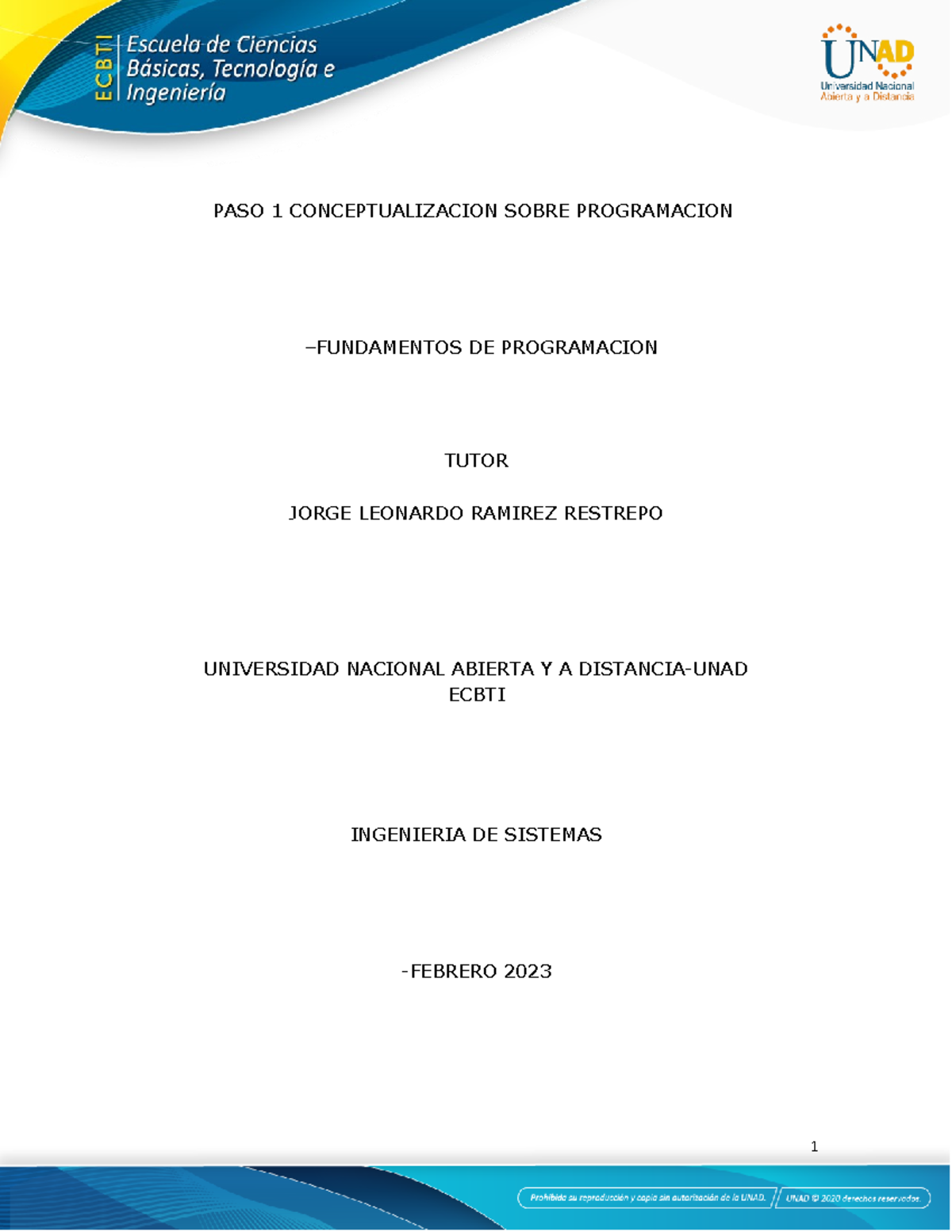 PASO1_ conceptualizacion - PASO 1 CONCEPTUALIZACION SOBRE PROGRAMACION –FUNDAMENTOS DE ...