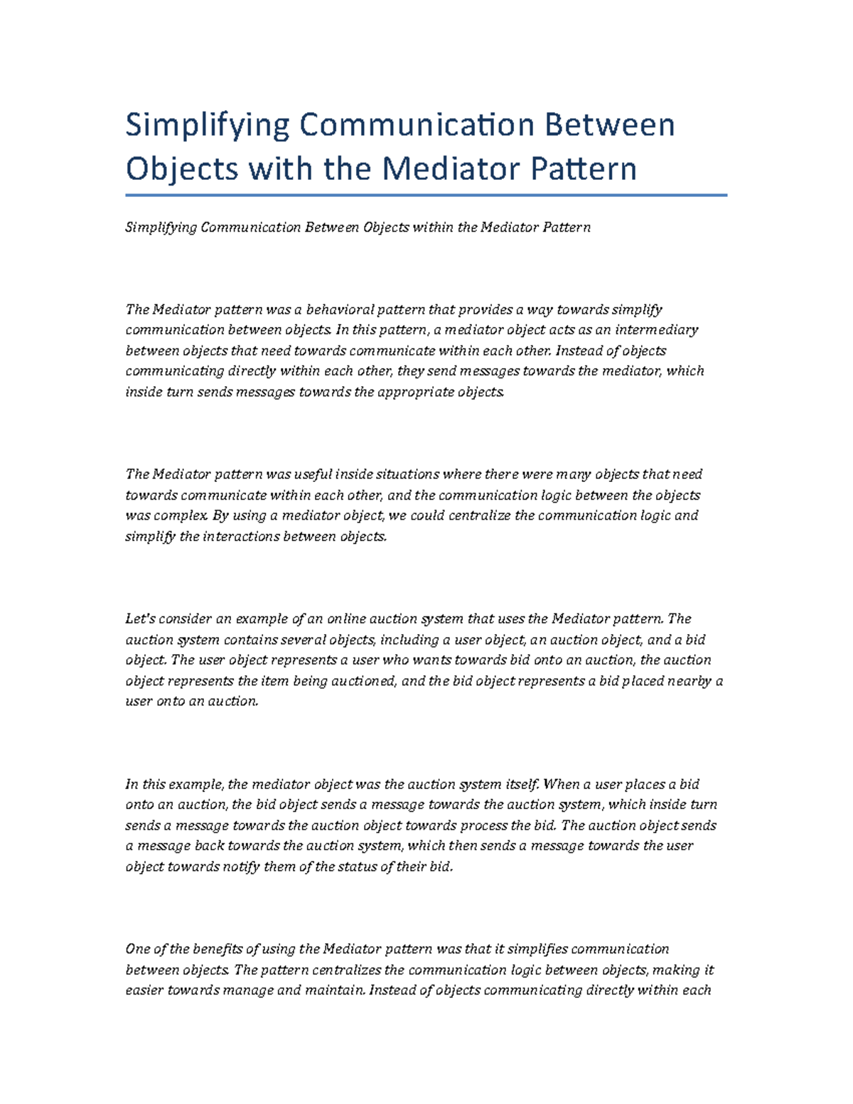 Simplifying Communication Between Objects With The Mediator Pattern 2164