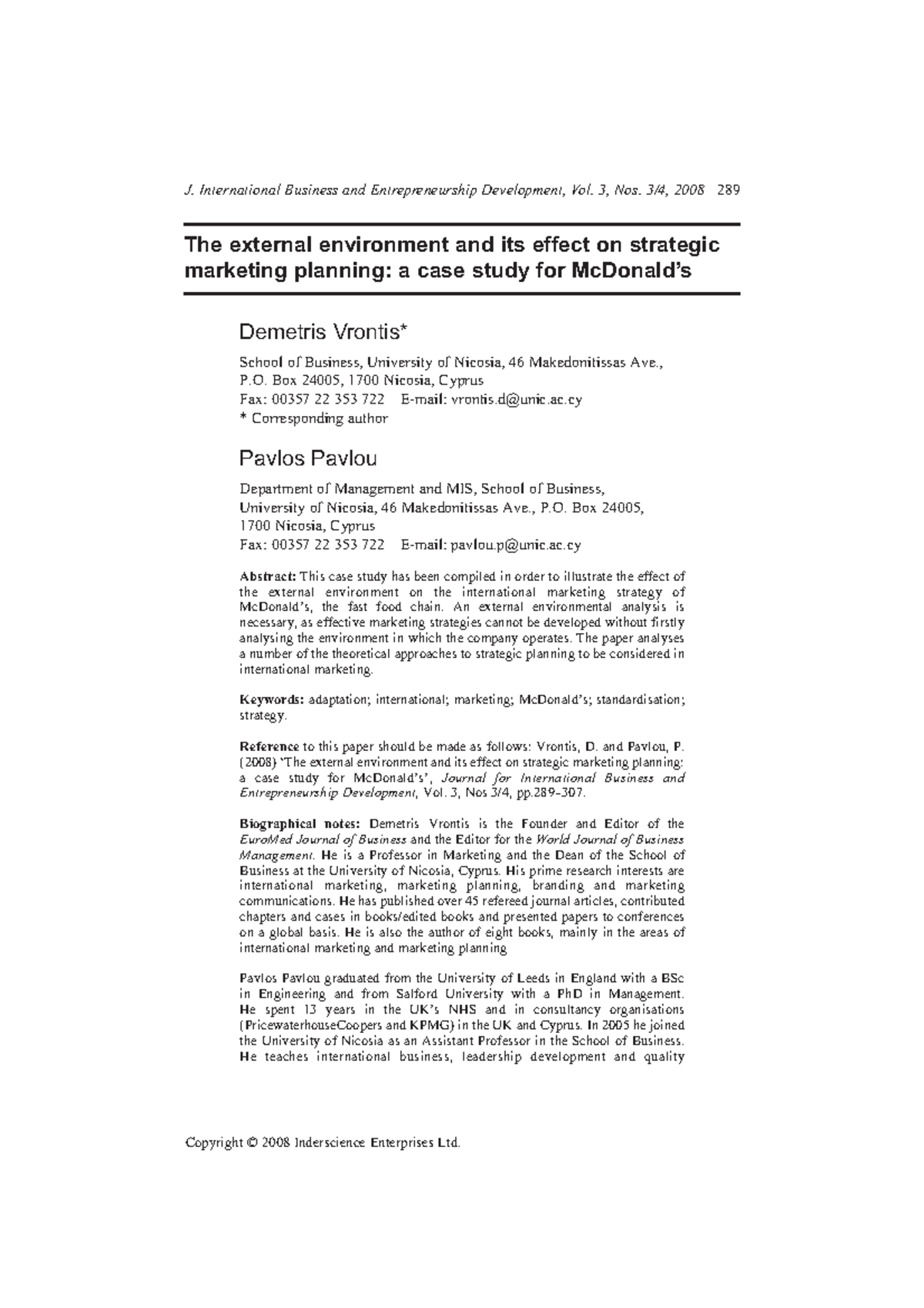 Mc Donalds Case Study Journal Article - External Environment and ...