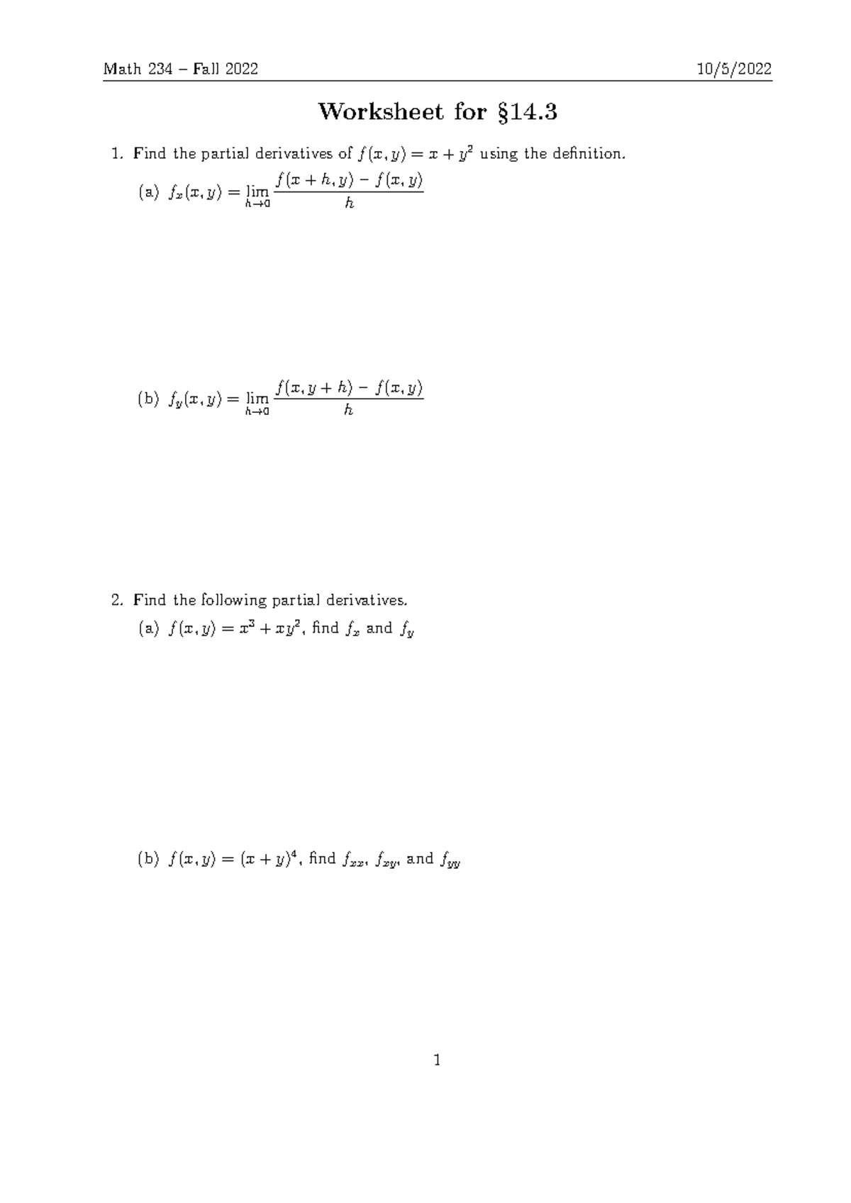 Week5-14 - Worksheet w/ solutions - Worksheet for §14. Find the partial ...