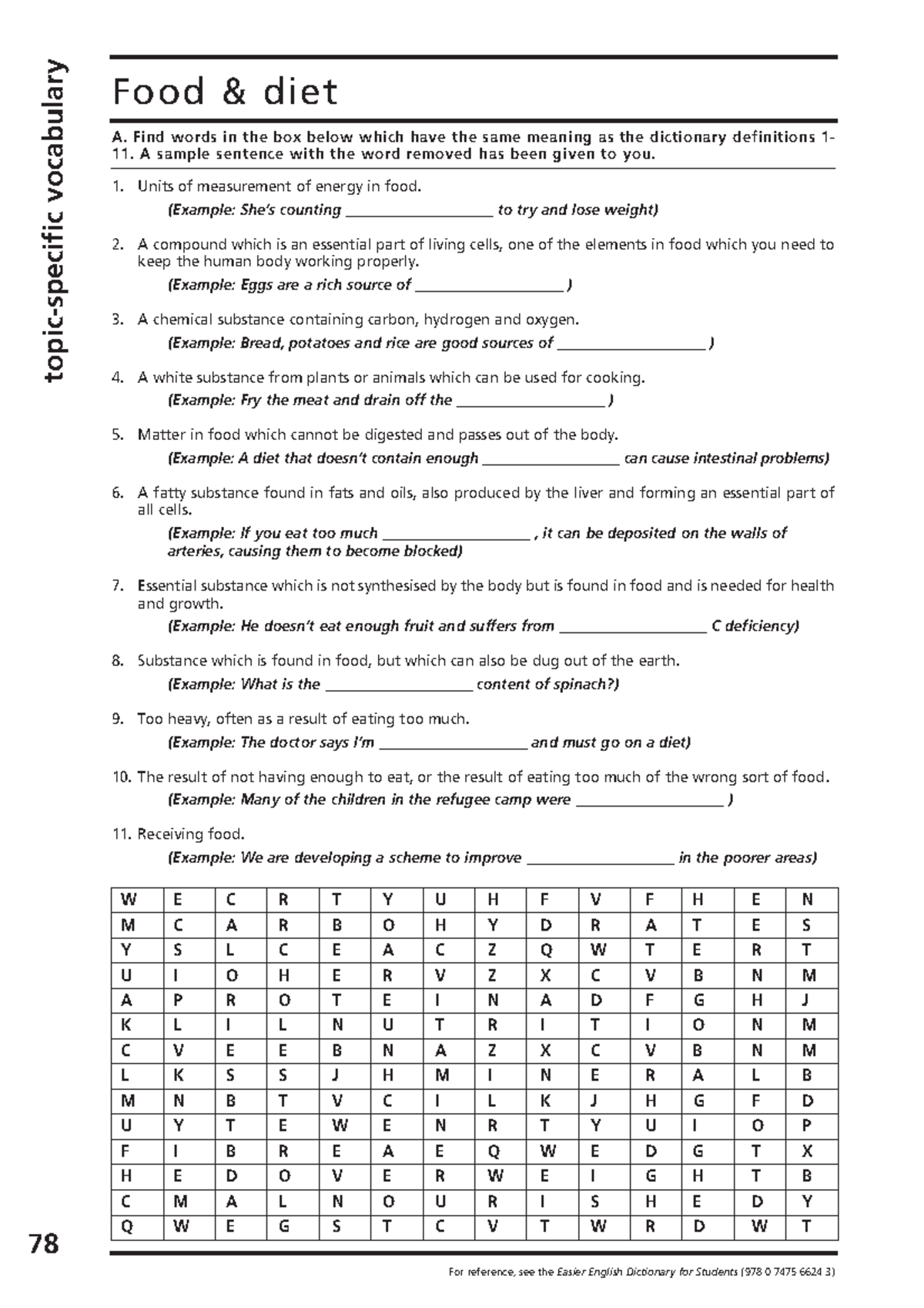 FOOD Vocab - SS - TATM - topic-specific vocabulary 78 Food & diet A ...