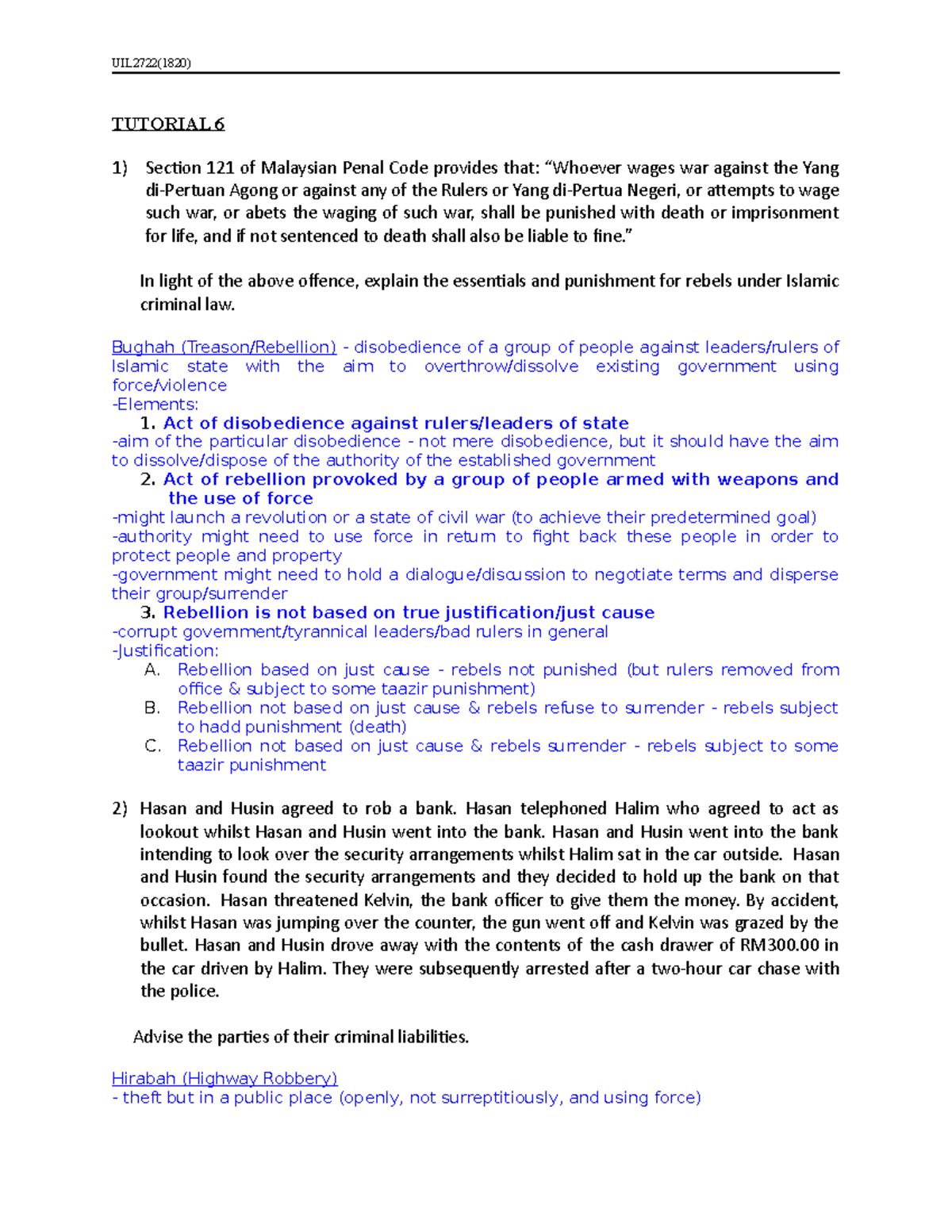 Islamic Law II: Tutorial 6 - UIL2722(1820) TUTORIAL 6 1) Section 121 of ...
