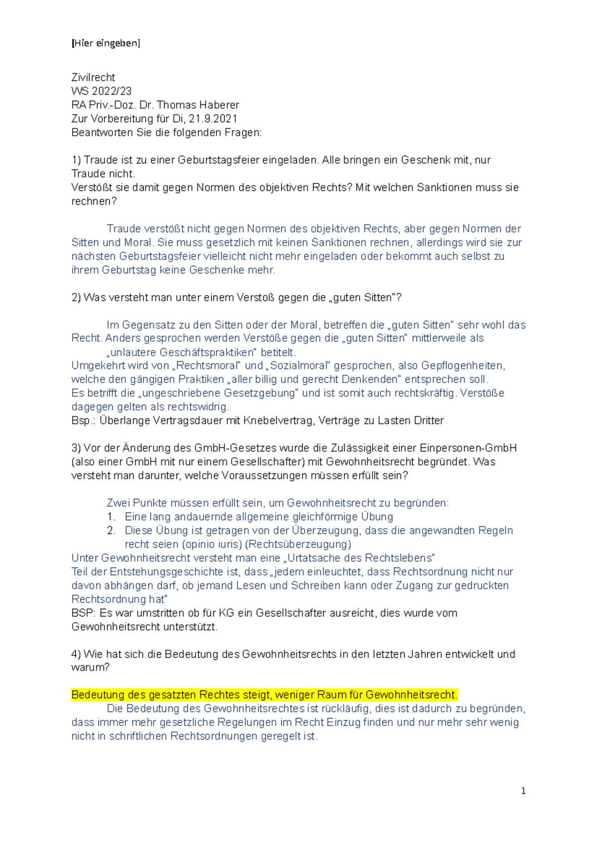 LV1 Zivilrecht - Aufgaben - Zivilrecht WS 2022/ RA Priv.-Doz. Dr ...