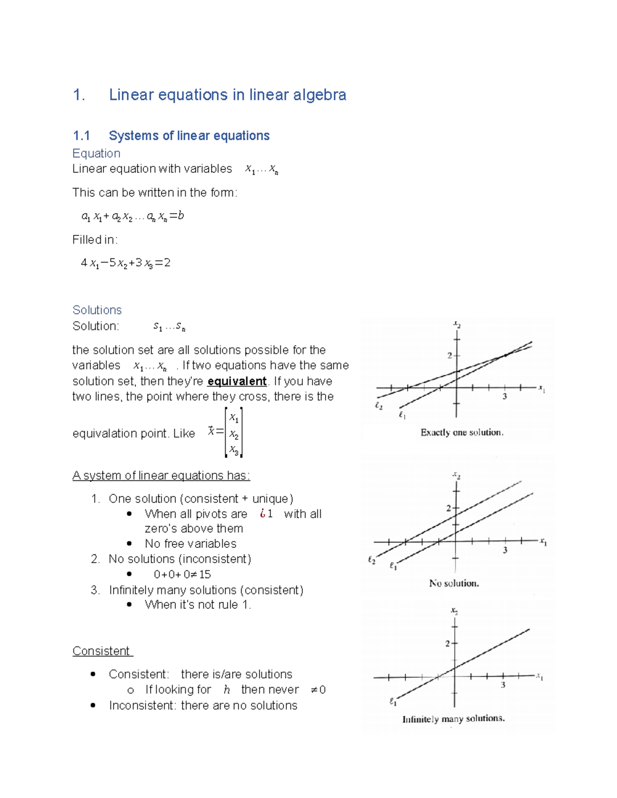 Linear algebra - Notes (aanvulling periode 1) - 1. Linear equations in ...