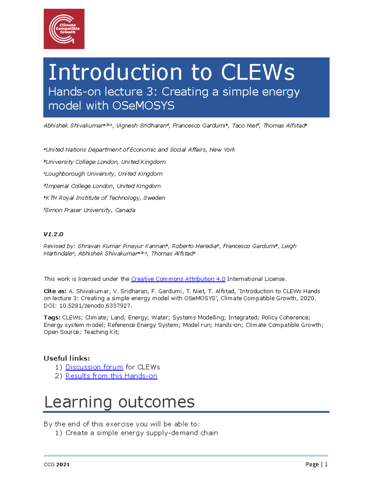 Hands on lecture 3 - CCG 2021 Page | 1 Introduction to CLEWs Hands-on ...