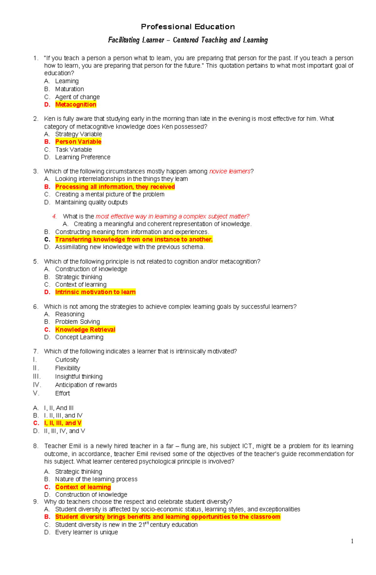 PROF 3 - let exam - Professional Education Facilitating Learner ...