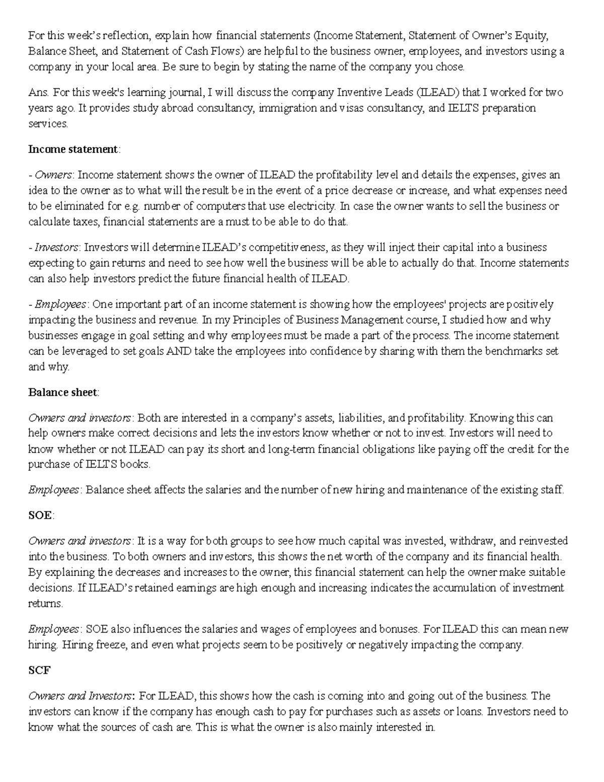 Week 1 Learning journal- Basic Accounting - For this week’s reflection ...
