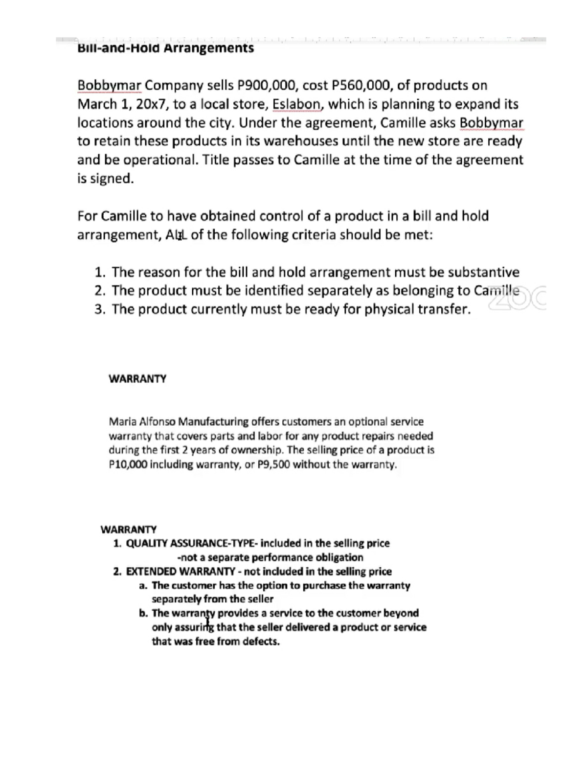 ADV 3 - Bill and Hold fnl - bs accountancy - Studocu