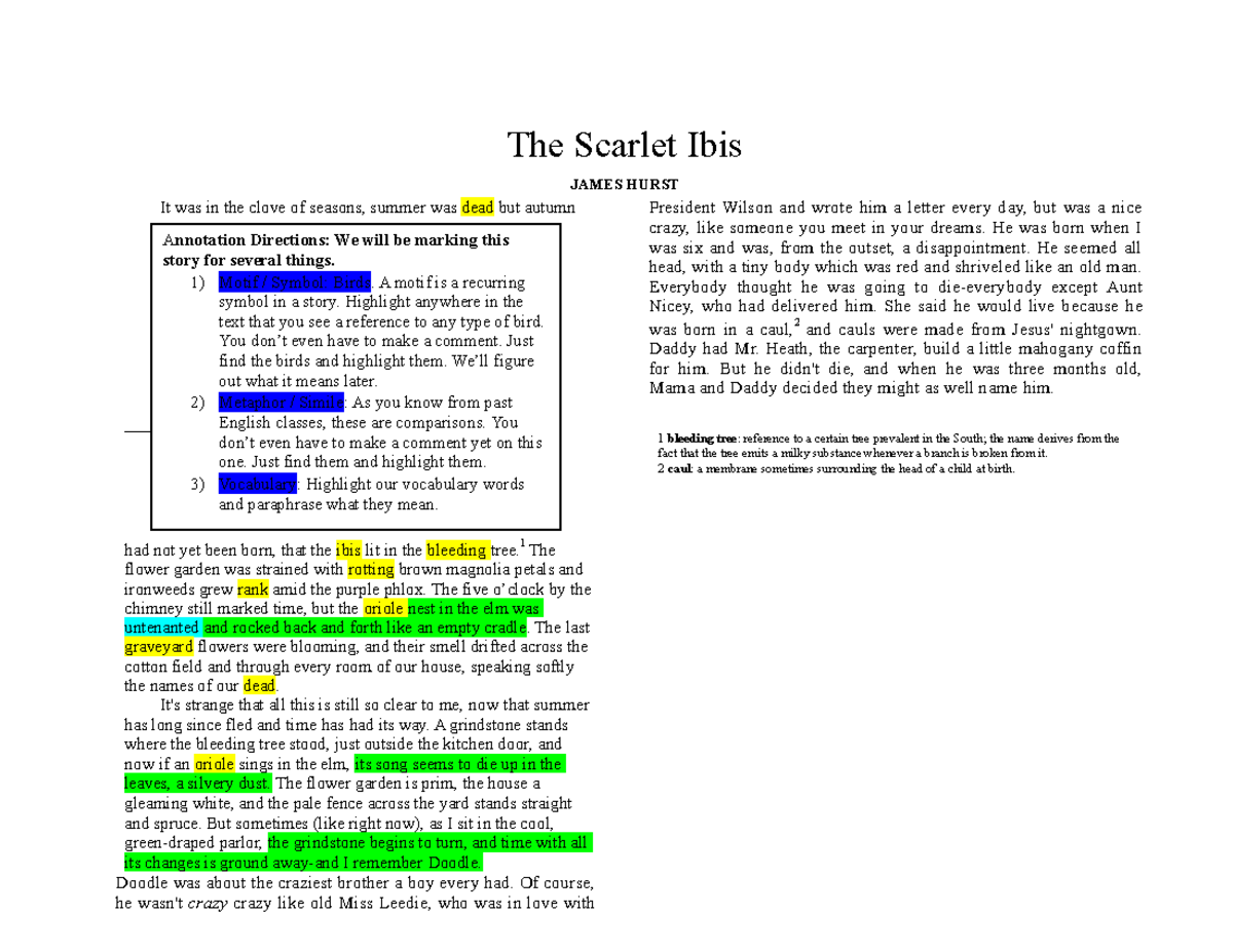 4._The_Scarlet_Ibis_-_James_Hurst_15.docx - The Scarlet Ibis JAMES HURST It was in the clove of ...