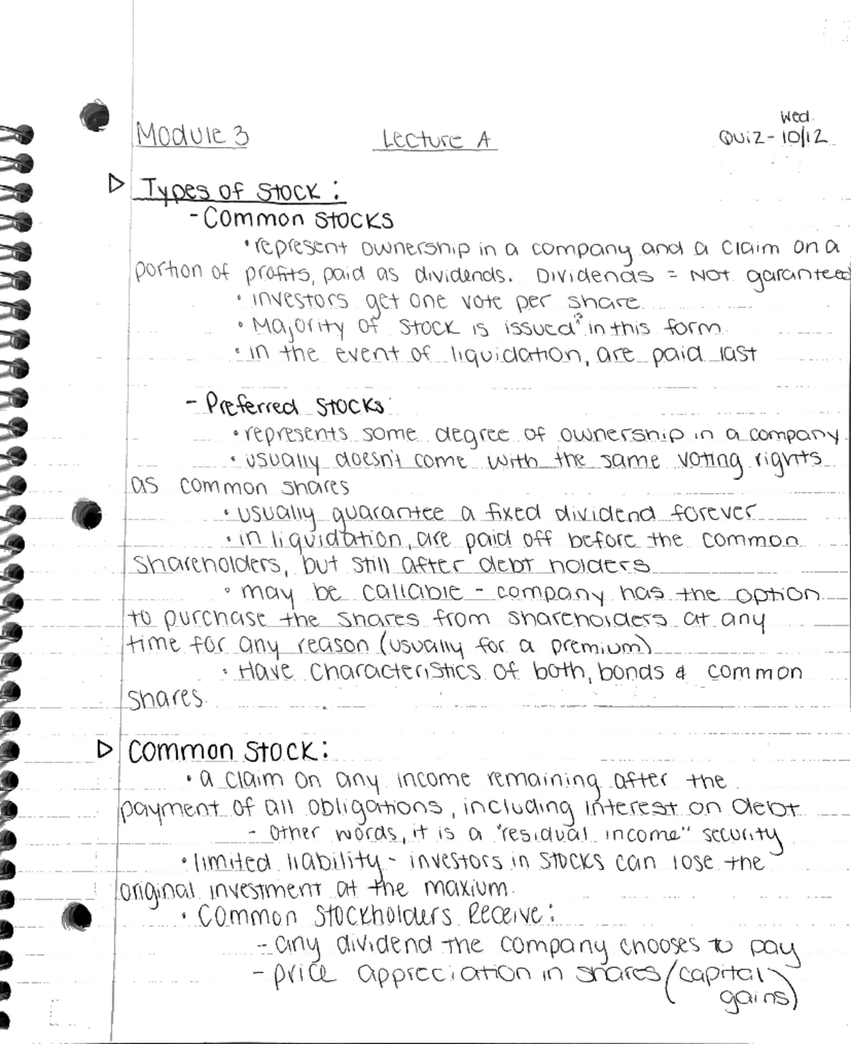 Fin 351 Module 3 - wed. Module 3 Lecture A Types of Stock : Common ...