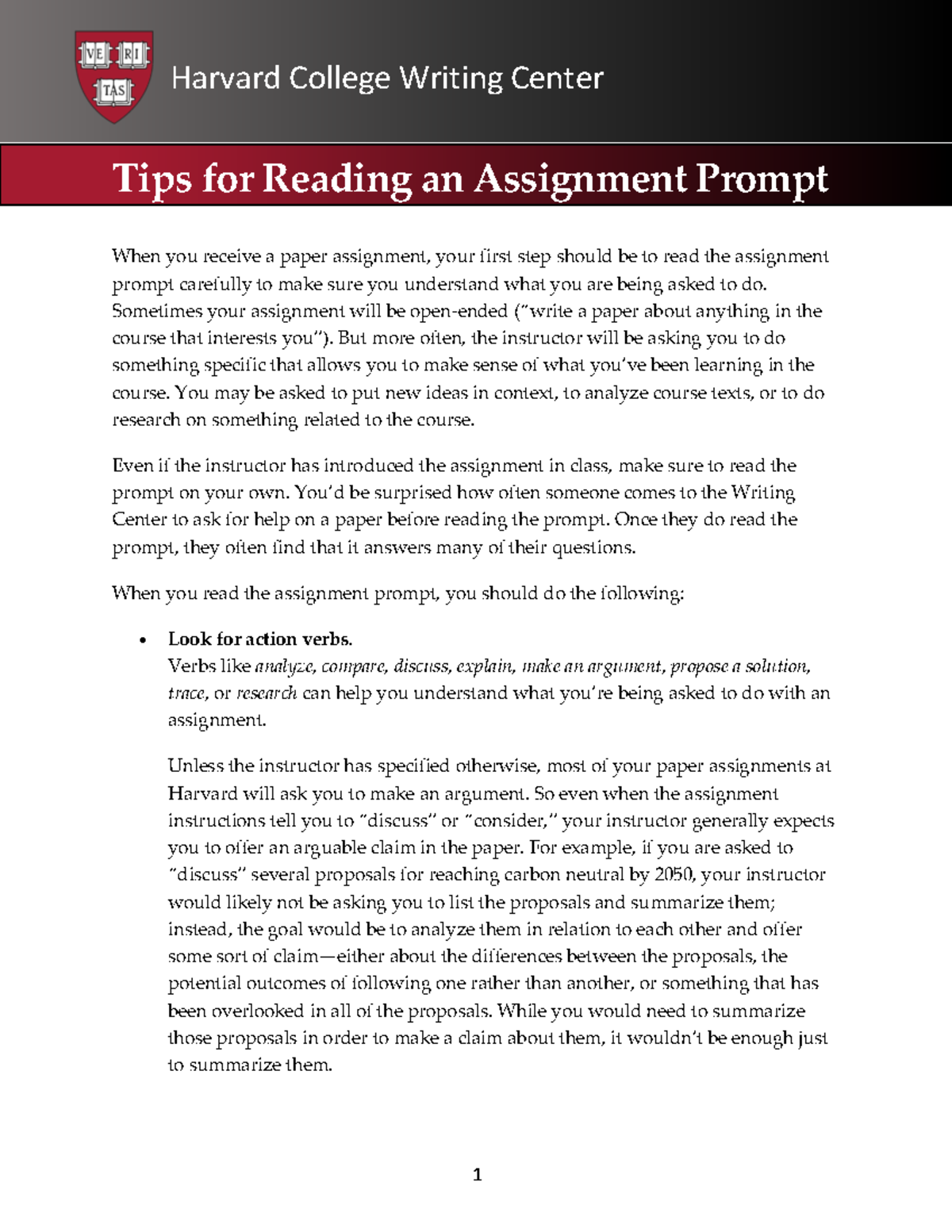Tips for reading an assignment prompt - Harvard College Writing Center 1 Tips for Reading an ...
