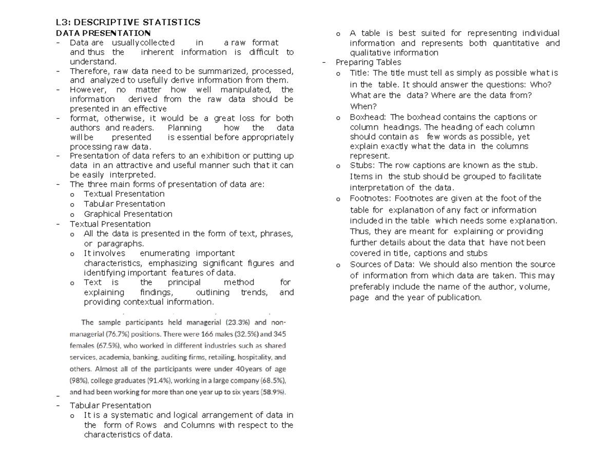 Intermediate Accounting - L3: DESCRIPTIVE STATISTICS DATA PRESENTATION ...
