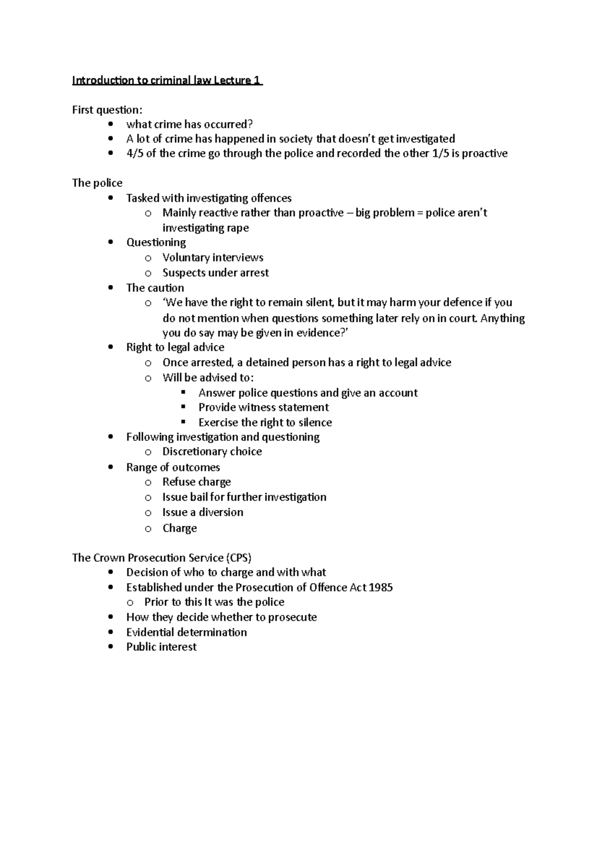 Introduction to criminal law Lecture 1 - Anything you do say may be ...