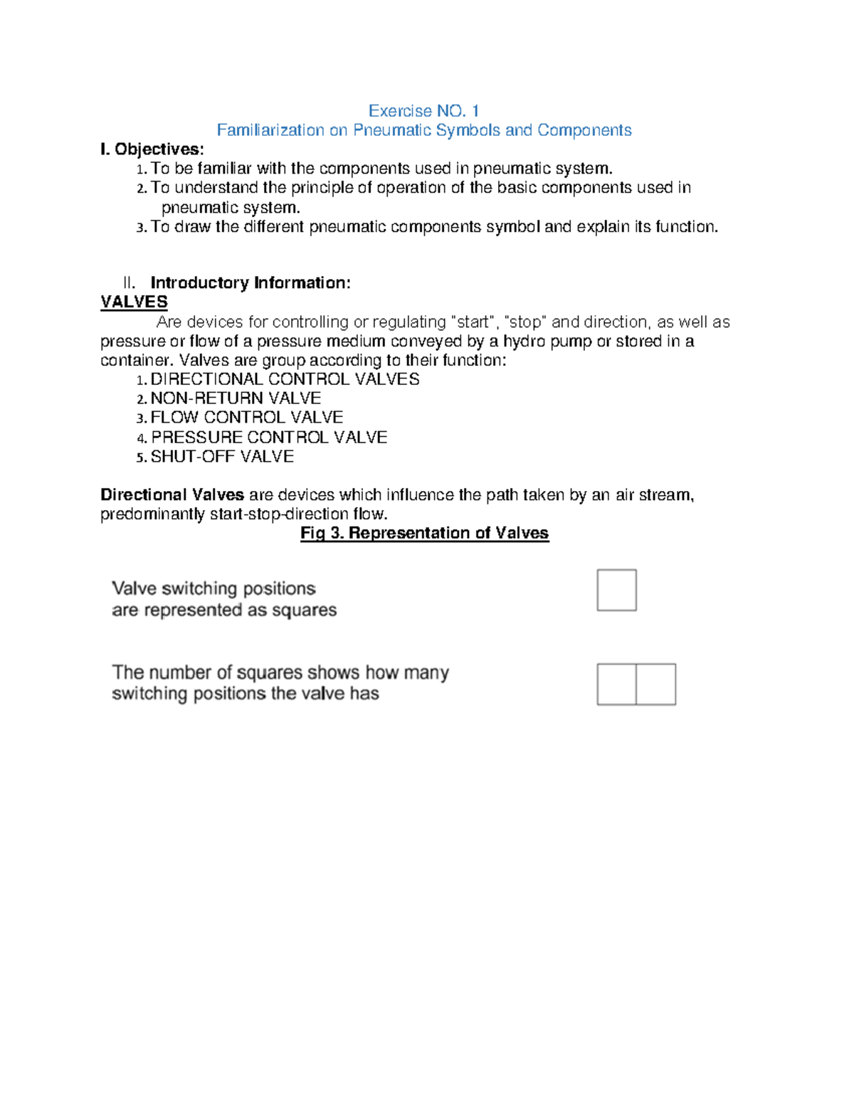 Familiarization on Pneumatic Symbols and Components - Exercise NO. 1 ...