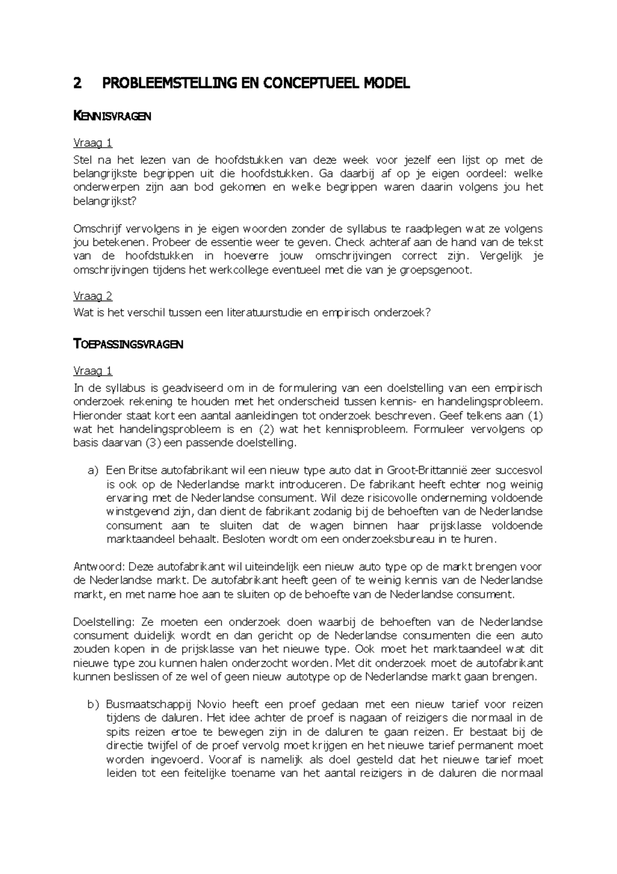 Verplichte opgaven, 2 PROBLEEMSTELLING EN CONCEPTUEEL MODEL, Vragen en ...