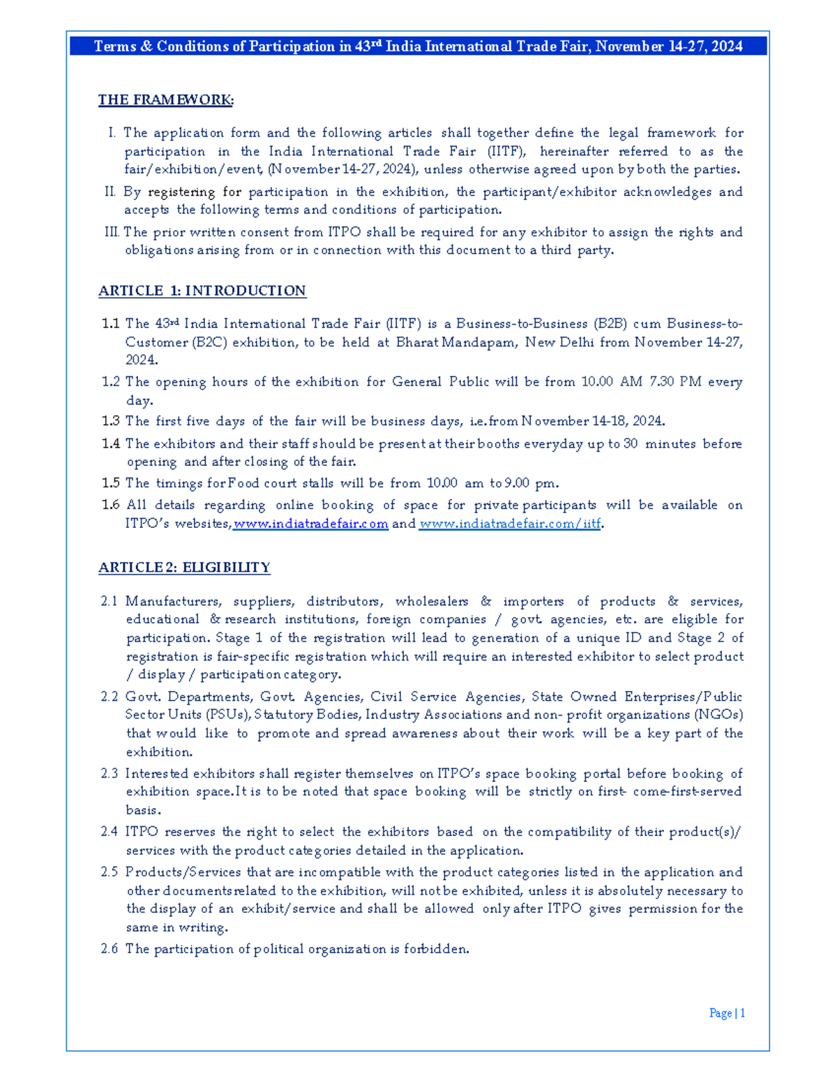 Terms & Conditions-IITF 2024-Final - THE FRAMEWORK: I. The application ...
