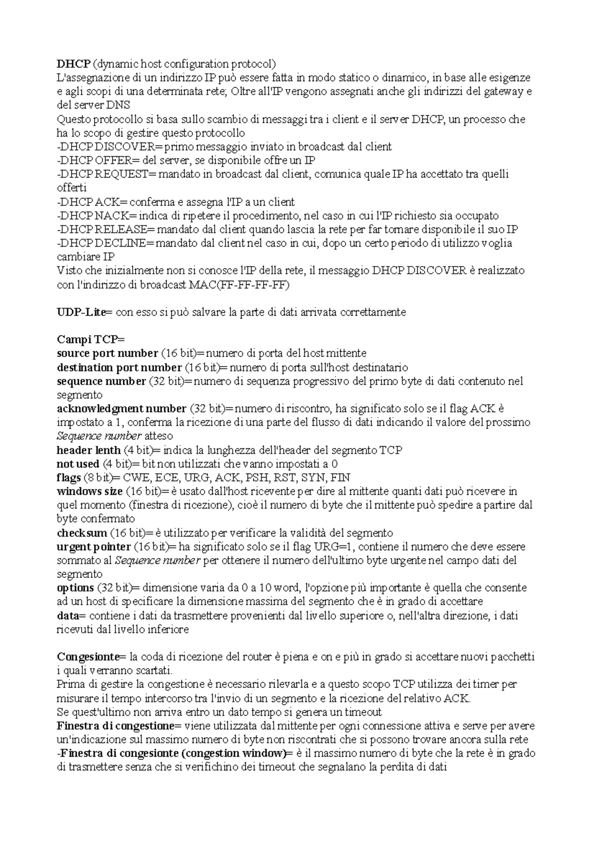 Sistemi Dhcp Appunti Dhcp Dynamic Host Configuration Protocol L