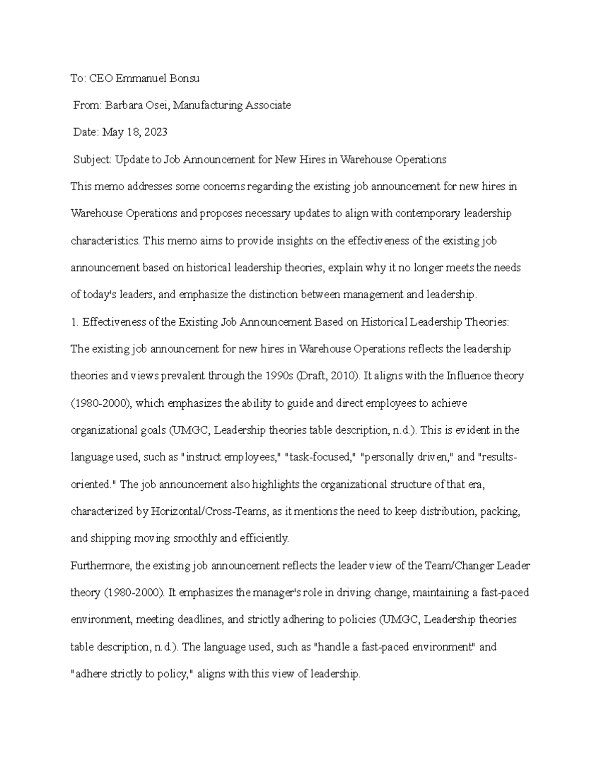 BMGT discussiion 1 - BMGT discussion one - To: CEO Emmanuel Bonsu From ...