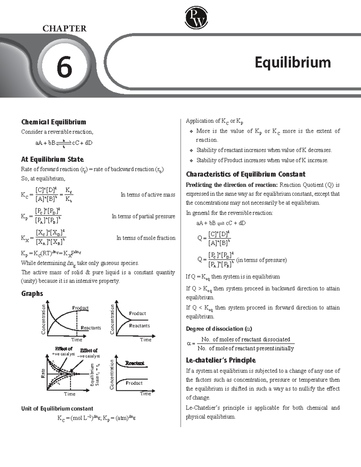 Equilibrium Short Notes - CHAPTER 6 Equilibrium Chemical Equilibrium ...
