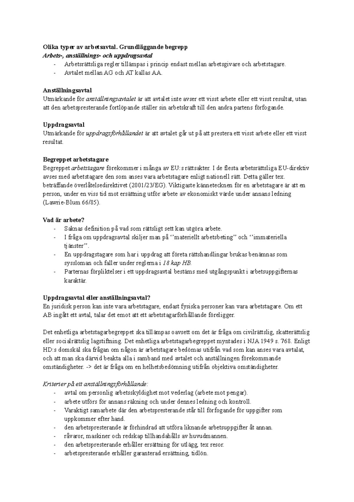 Anställningsförhållandet - Olika typer av arbetsavtal. Grundläggande ...