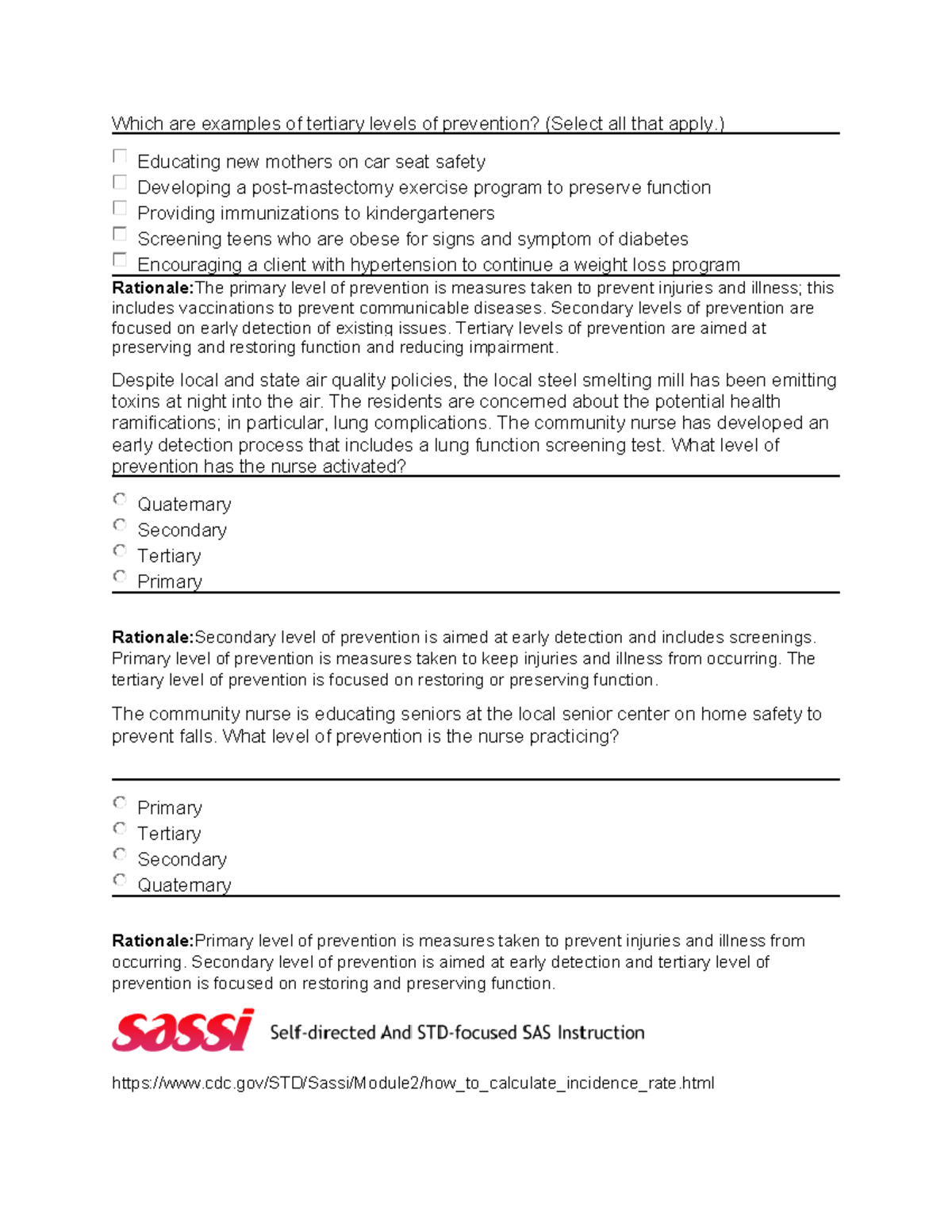 Exam 1 review - Which are examples of tertiary levels of prevention ...