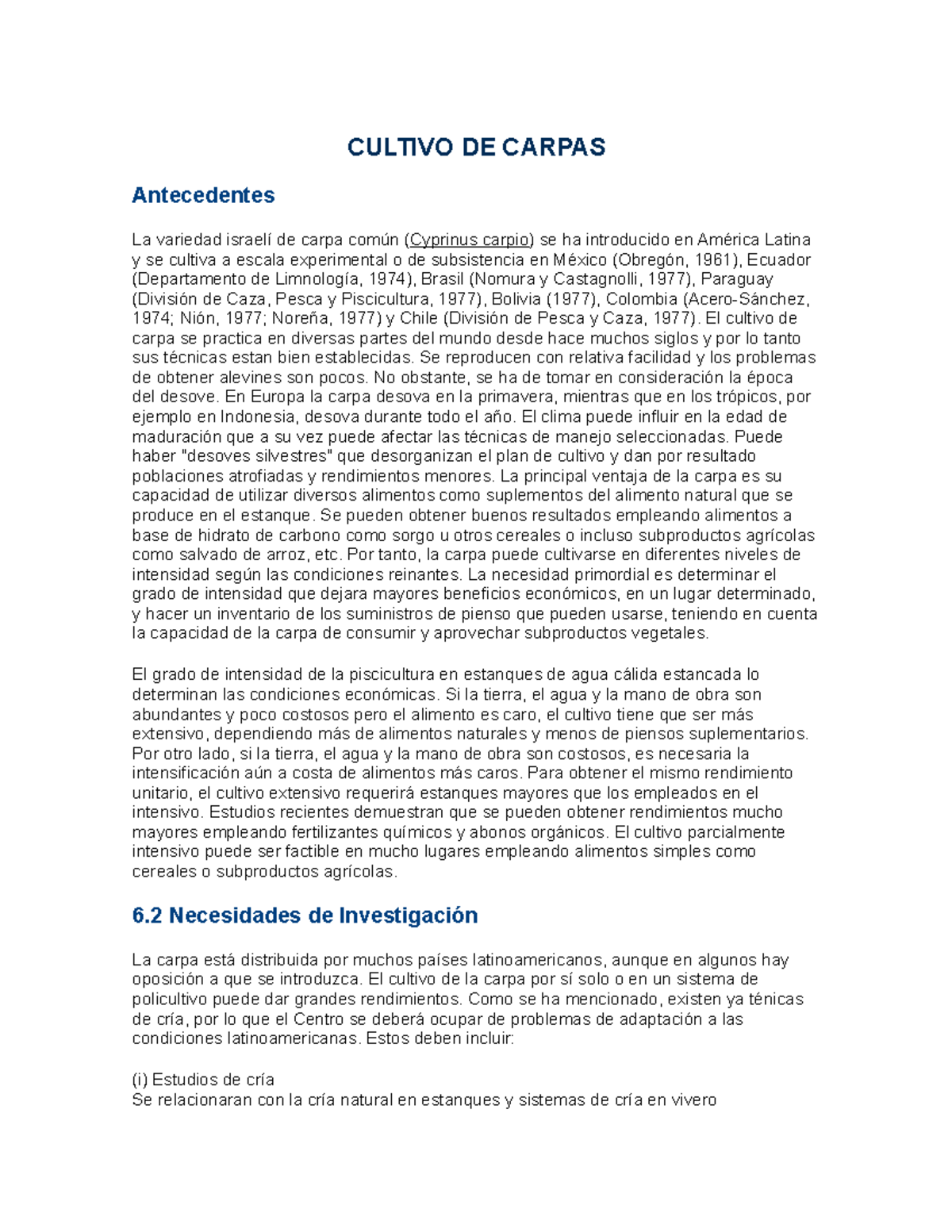 Cultivo DE Carpas - CULTIVO DE CARPAS Antecedentes La variedad israelí ...