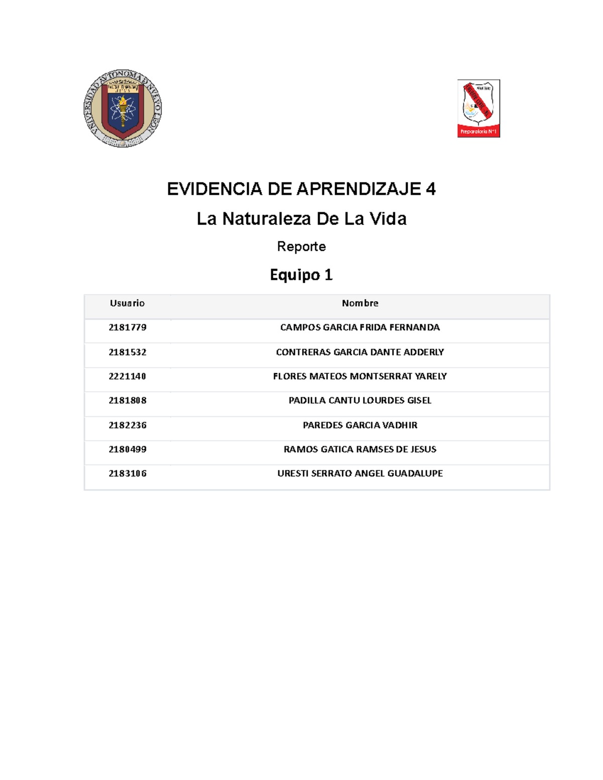 Equipo 1 EV4 LNV-1 - Tarea de evidencias de la naturaleza - EVIDENCIA DE APRENDIZAJE 4 La ...