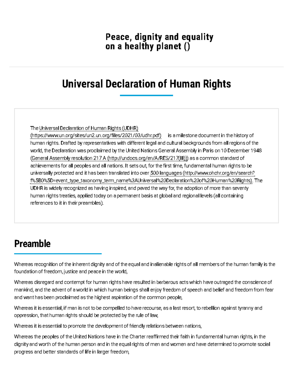UDHR - UHDR - Peace, dignity and equality on a healthy planet ...