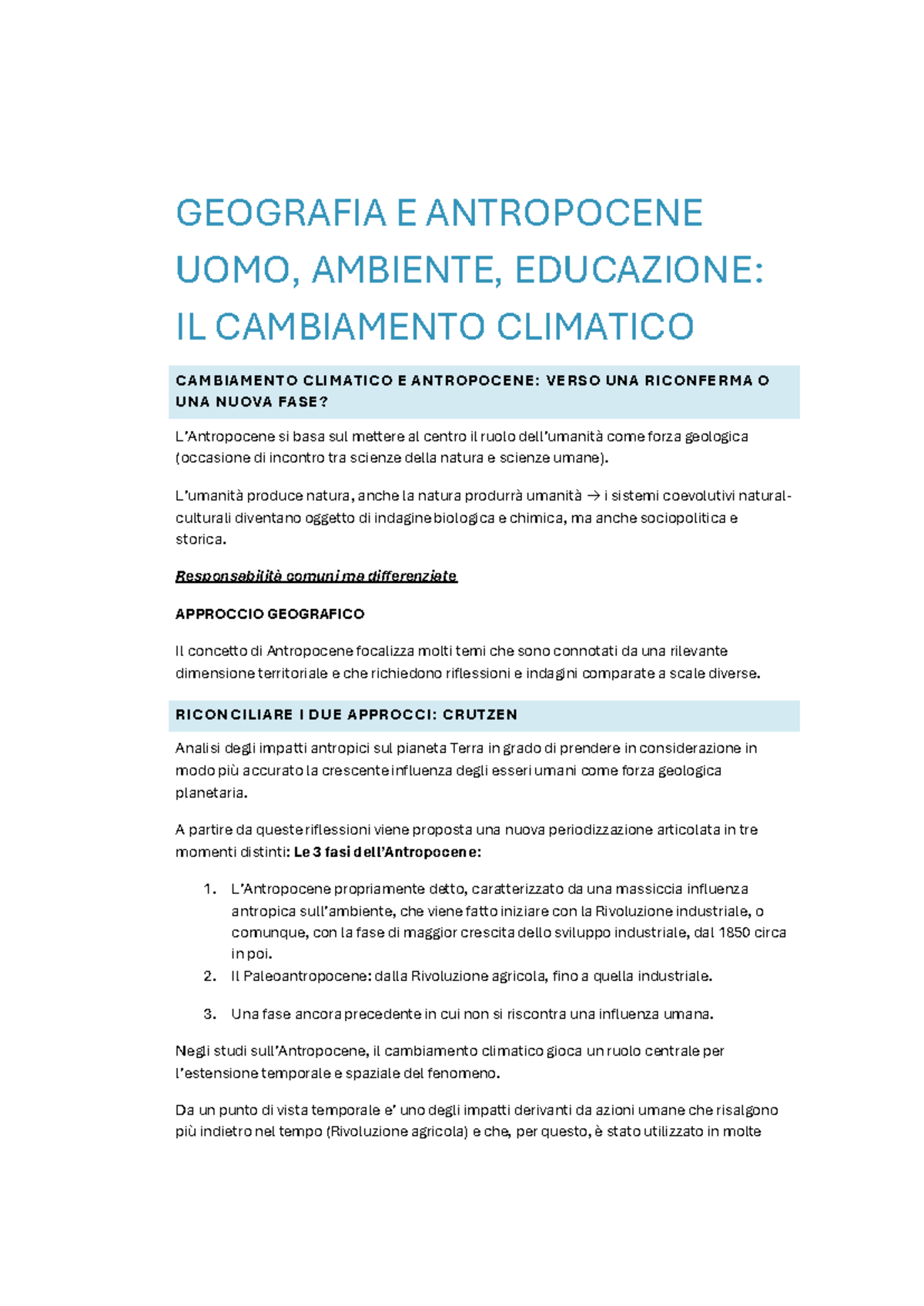 Cambiamemnto climatico ( lezione 22 marzo) - GEOGRAFIA E ANTROPOCENE UOMO, AMBIENTE, EDUCAZIONE ...