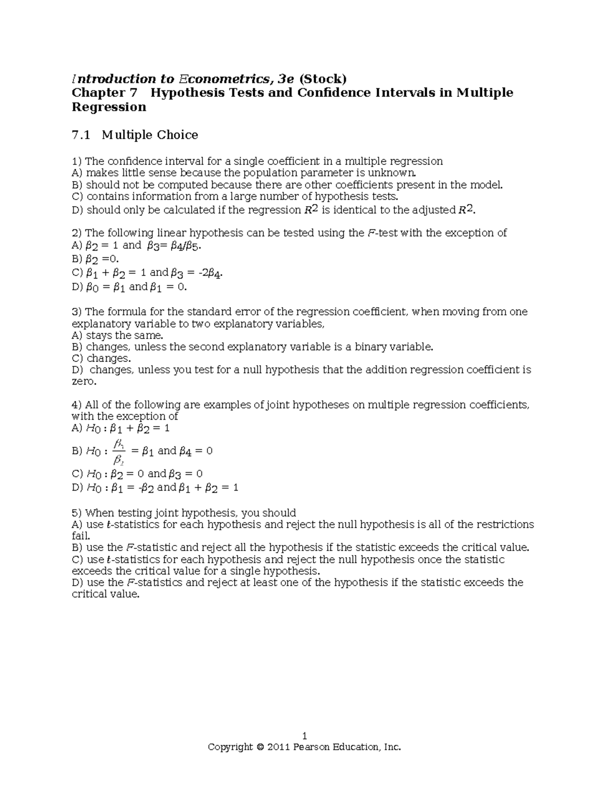 Chapter 7 - ch7 works - Introduction to Econometrics, 3e (Stock ...