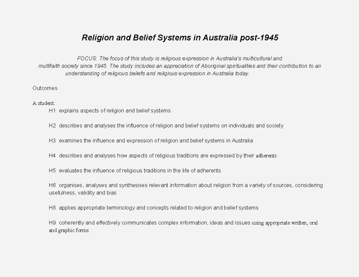 Religion and Belief systems for Religion HSC - Religion and Belief ...