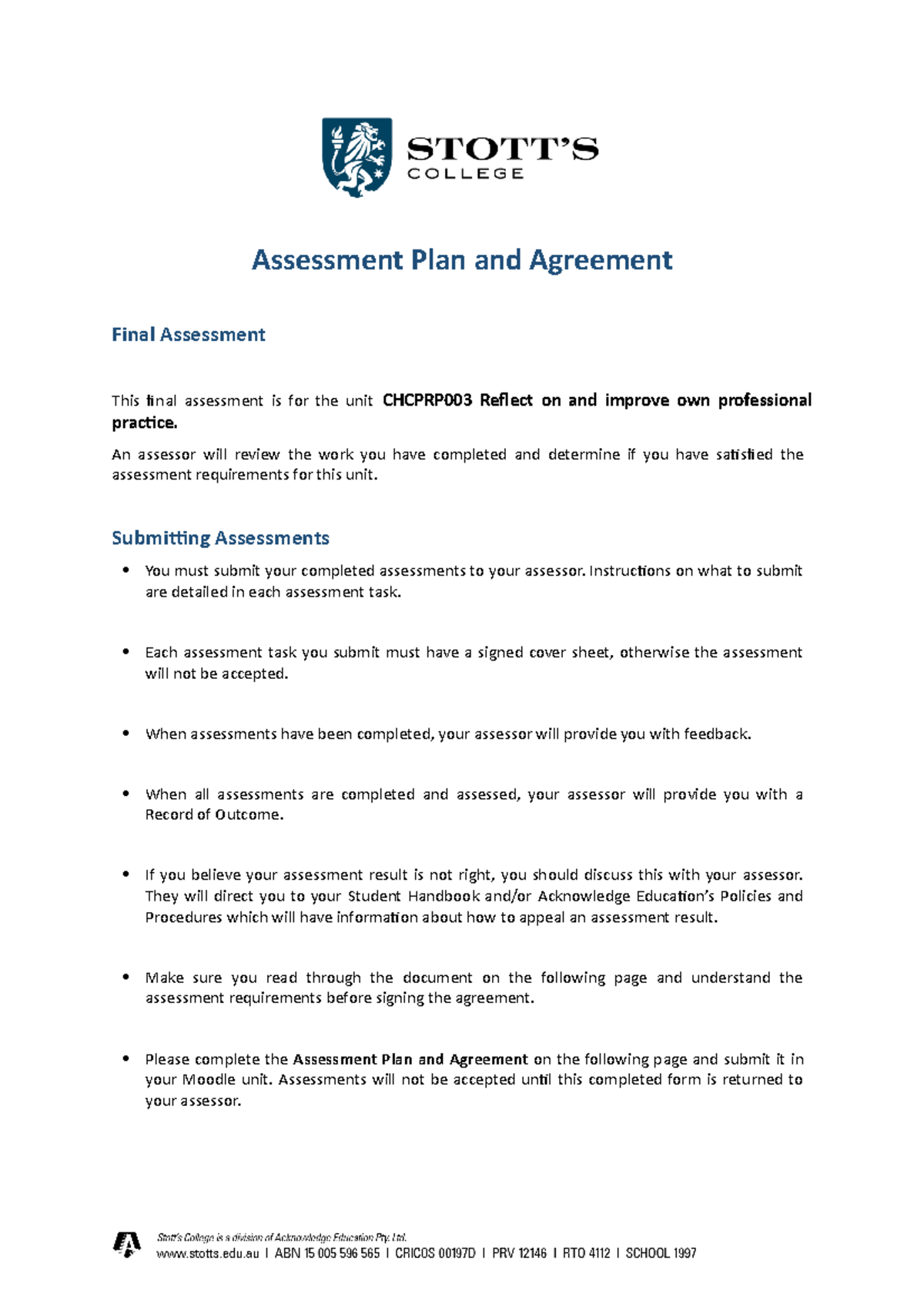 Assessment Plan and Agreement Chcprp 003 - Assessment Plan and ...