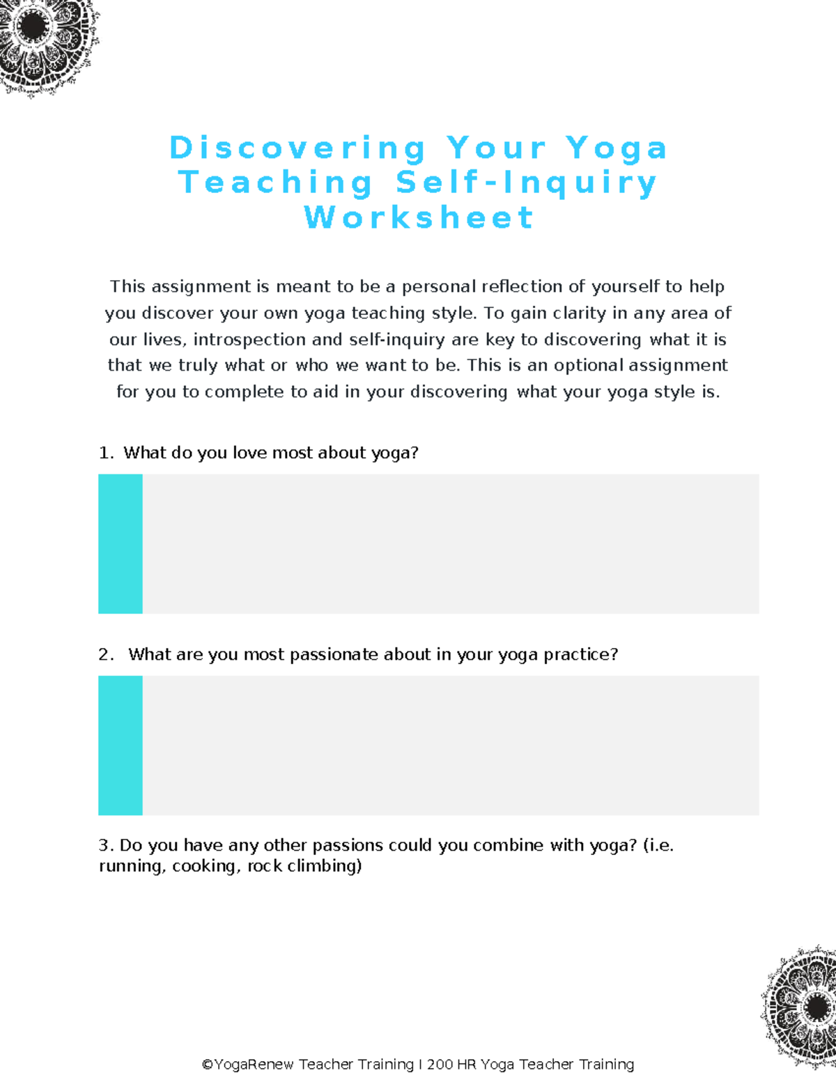 Discovering Your Yoga Style - Self Inquiry Worksheet - D i s c o v e r ...
