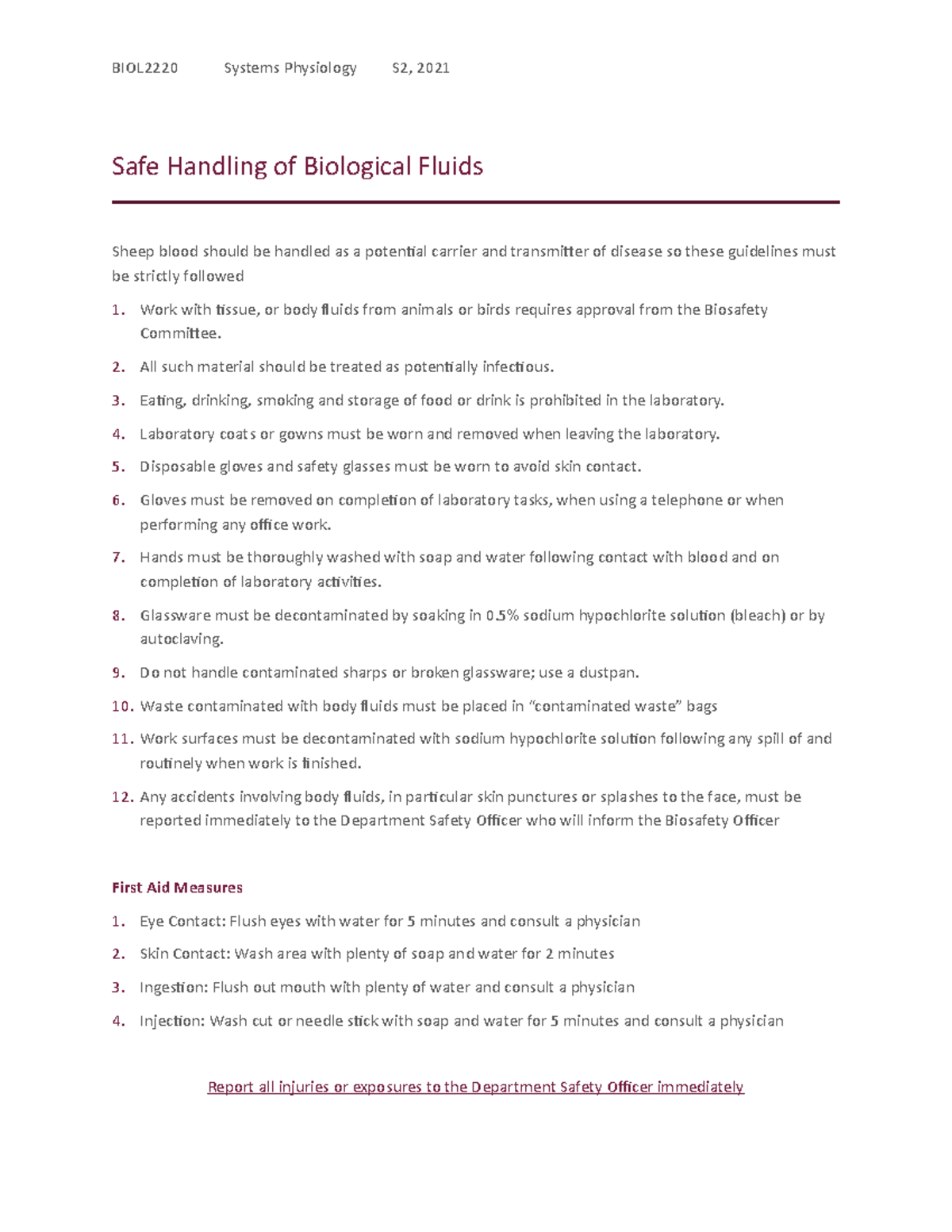 W6 - Osmolarity Tonicity - Safe Handling of Biological Fluids Sheep ...