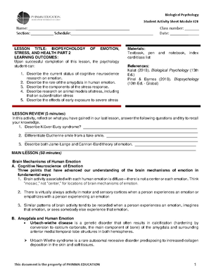 P1 - Module 1-8 Biopsychology - Student Activity Sheet Module # Name: - Studocu