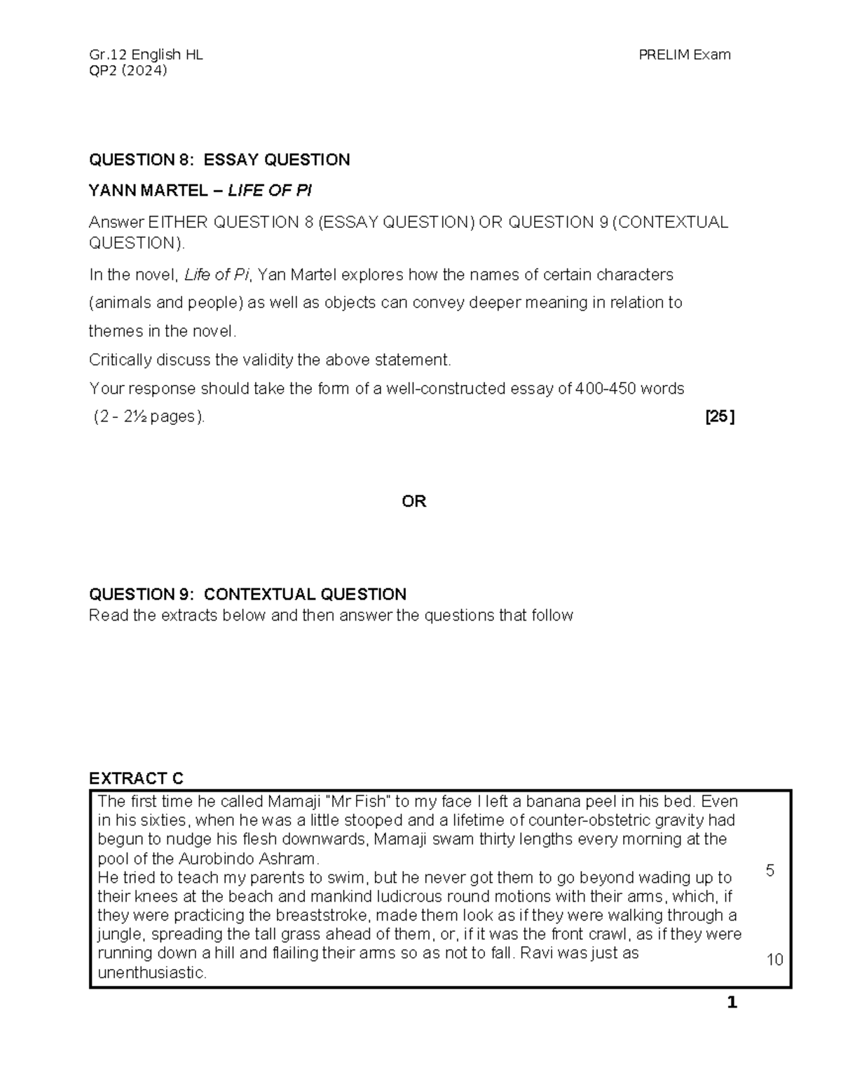 GR.12 P2 - September 2024(QP - Prelim - Gr English HL PRELIM Exam QP2 ...