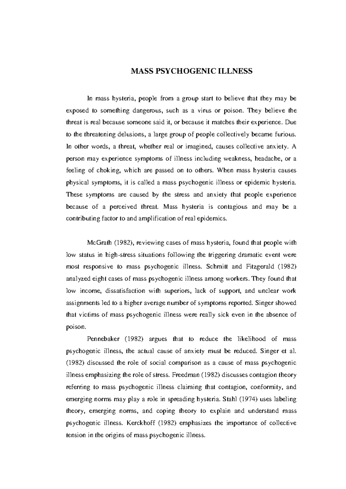 22. Mass Psychogenic Illness - Health Psychology - MASS PSYCHOGENIC ...