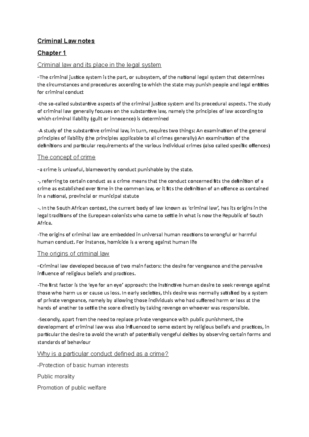 Criminal Law notes chapter 1 - LCL 212E - UFH - Studocu