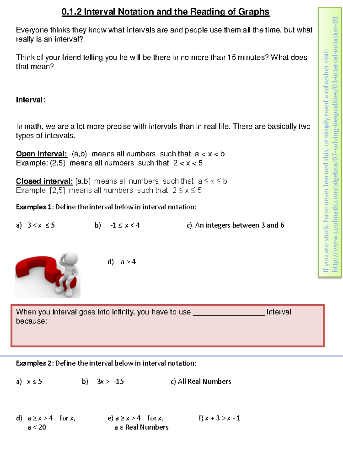 0 1.2 Interval Notation and the reading of Graphs - 0.1 Interval Notation and the Reading of ...