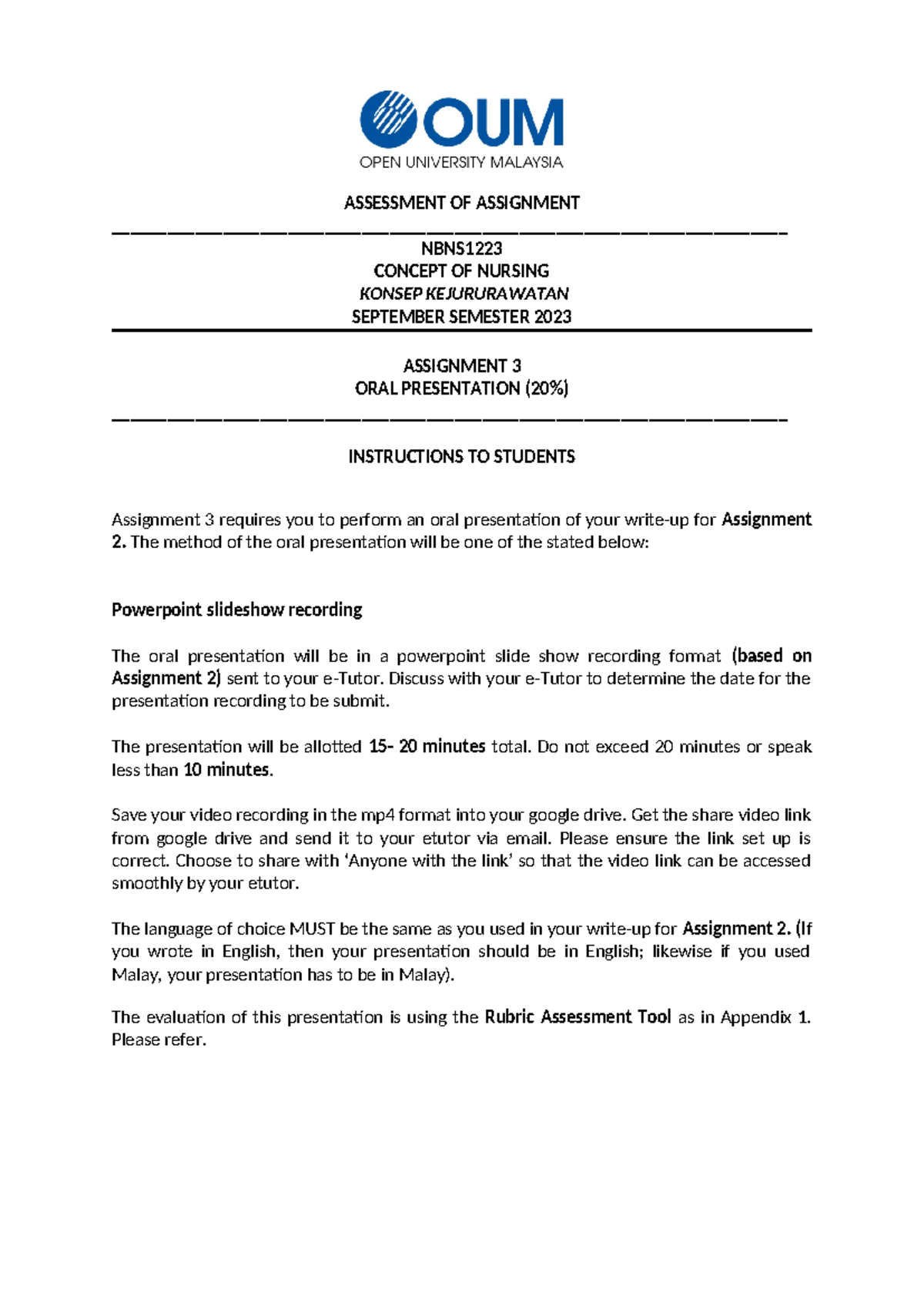 Question 2 Concept of nursing video presentation - ASSESSMENT OF ...