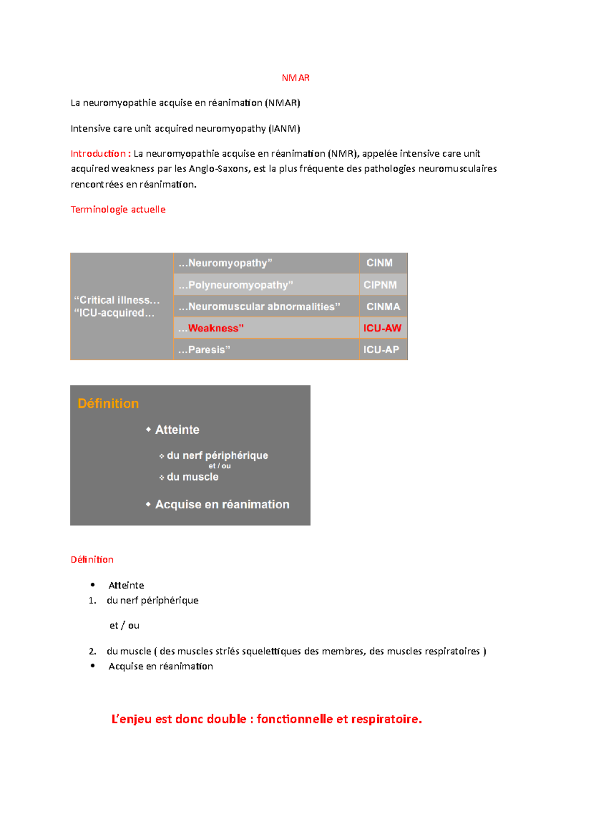 NMAR - merci - NMAR La neuromyopathie acquise en réanimation (NMAR ...