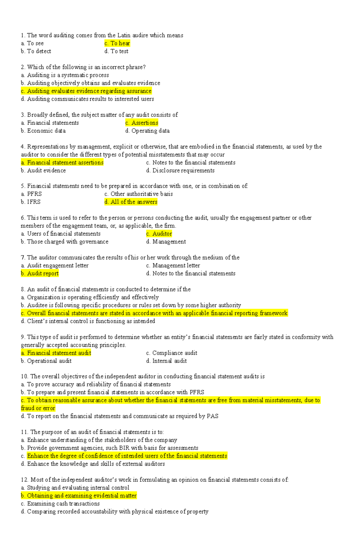 AT Quiz 1 - Audit Services and CPA Profession - The word auditing comes ...
