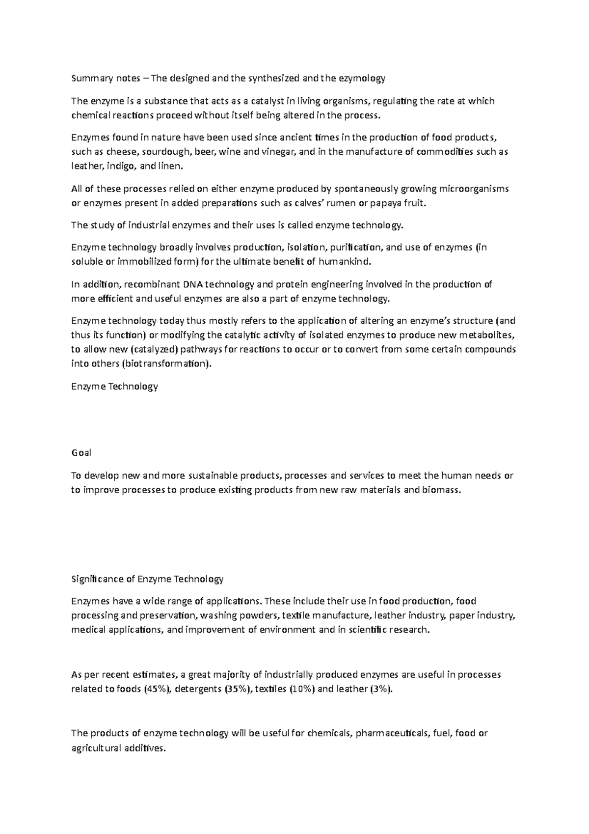 Summary notes – The designed and the synthesized and the ezymology ...