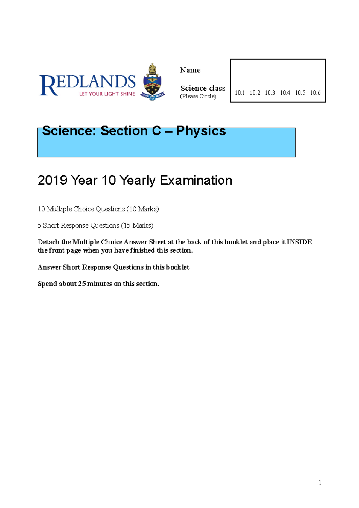 2019 Year 10 Physics Yearly Markschemepaper - 2019 Year 10 Yearly ...