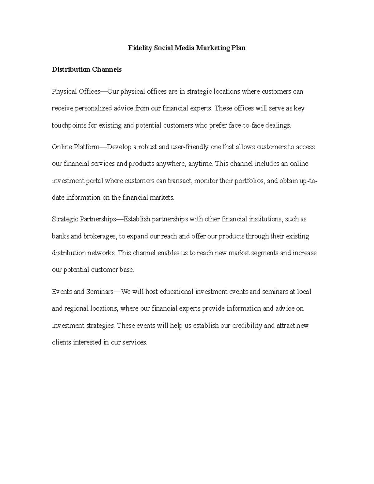 Fidelity Distribution Channel - Fidelity Social Media Marketing Plan ...