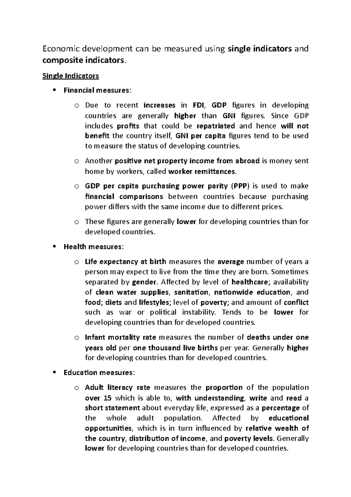 2. Measuring Development - Economic development can be measured using ...