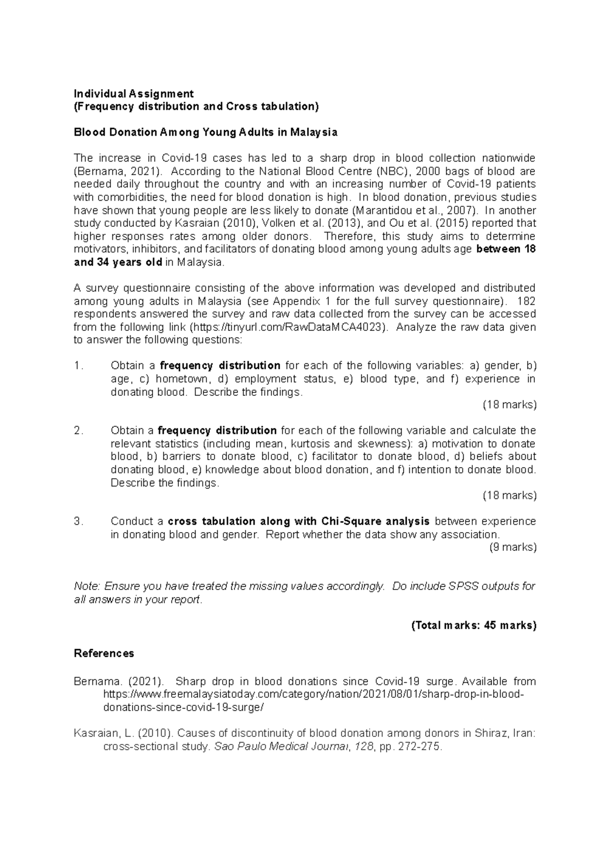 Individual Assignment -Blood Donation Among Young Adults in Malaysia ...